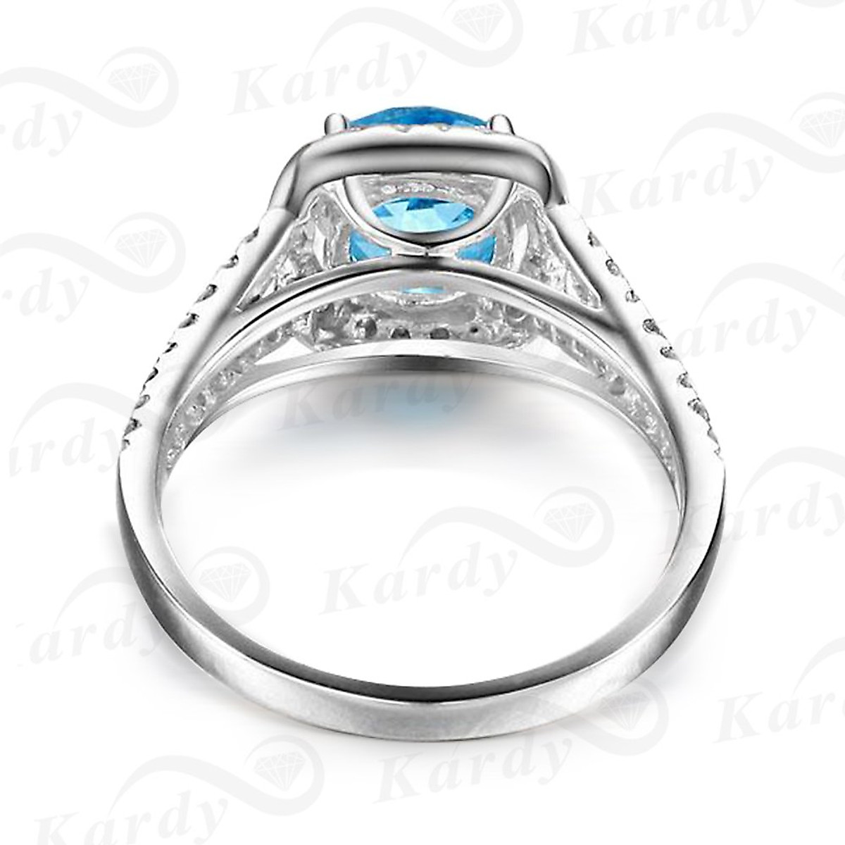Kardy Natural Blue Topaz Gemstone Real Diamond Solid 14K White Gold for Women Lady Wedding Engagement Ring Set