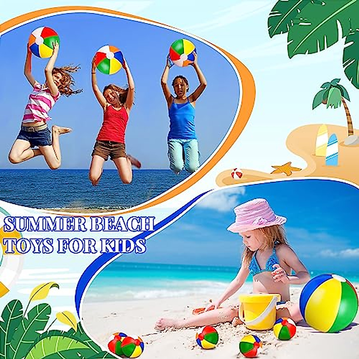 BBTO 72 Pieces Beach Balls Bulk 15.7''/14''/12''/9'' Inflatable Beach Ball Rainbow Blow Up Beach Balls Sport Balls for Adults Summer Pool Toys Water Games Hawaiian Birthday Party Favors