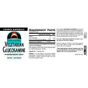 Source Naturals Vegetarian Glucosamine, Promotes Healthy Joints* 750 mg Tablet - 240 Count