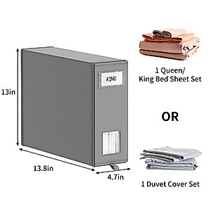 Fixwal 6 Pack Bed Sheet Organizers and Storage Foldable Box for Linen Closet, (Queen & King Size) Bedding Set Containers for Blanket Comforter Pillow Cube with Window and Label, Gray