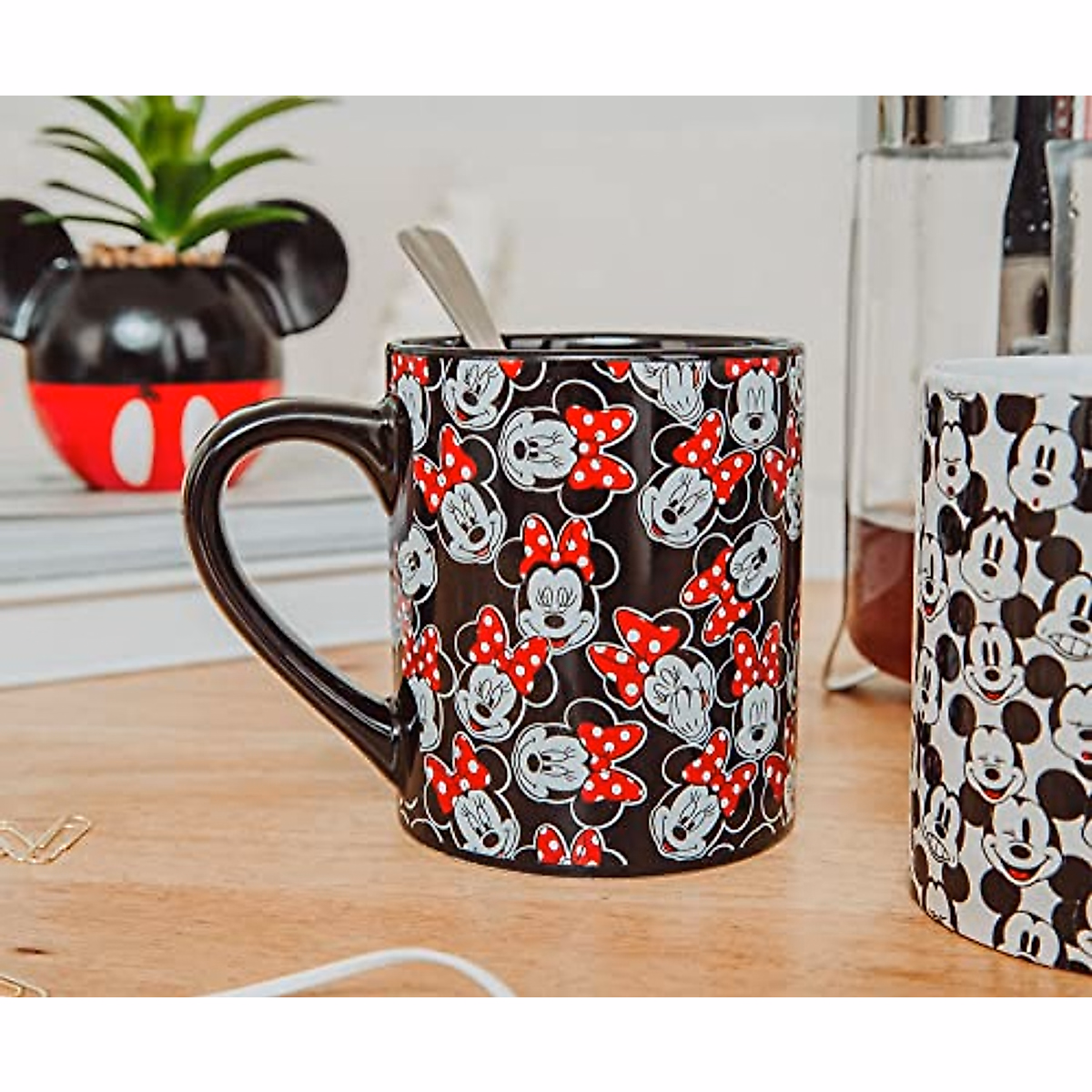 Disney Mickey and Minnie Classic Allover Faces Ceramic Mugs | Set of 2