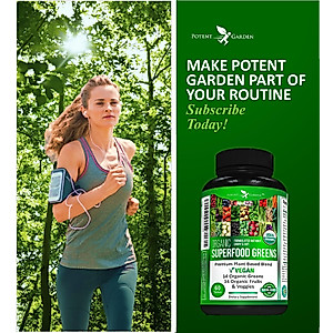 Potent Garden Organic Superfood Greens, Fruit and Veggies Supplement Rich in Vitamins & Antioxidants with Alfalfa, Beet Root & Tart Cherry to Boost Energy, Immunity & Gut Health, Greens Tablets 60 Ct