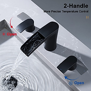 TIORIY Black Bathroom Faucets for 3 Holes Sink - 2-Handle Bathroom Sink Faucet with Drain for Sink 3 Hole, Waterfall Bathroom Faucet with Pop Up Sink Drain Stopper, Black Washbasin Faucet