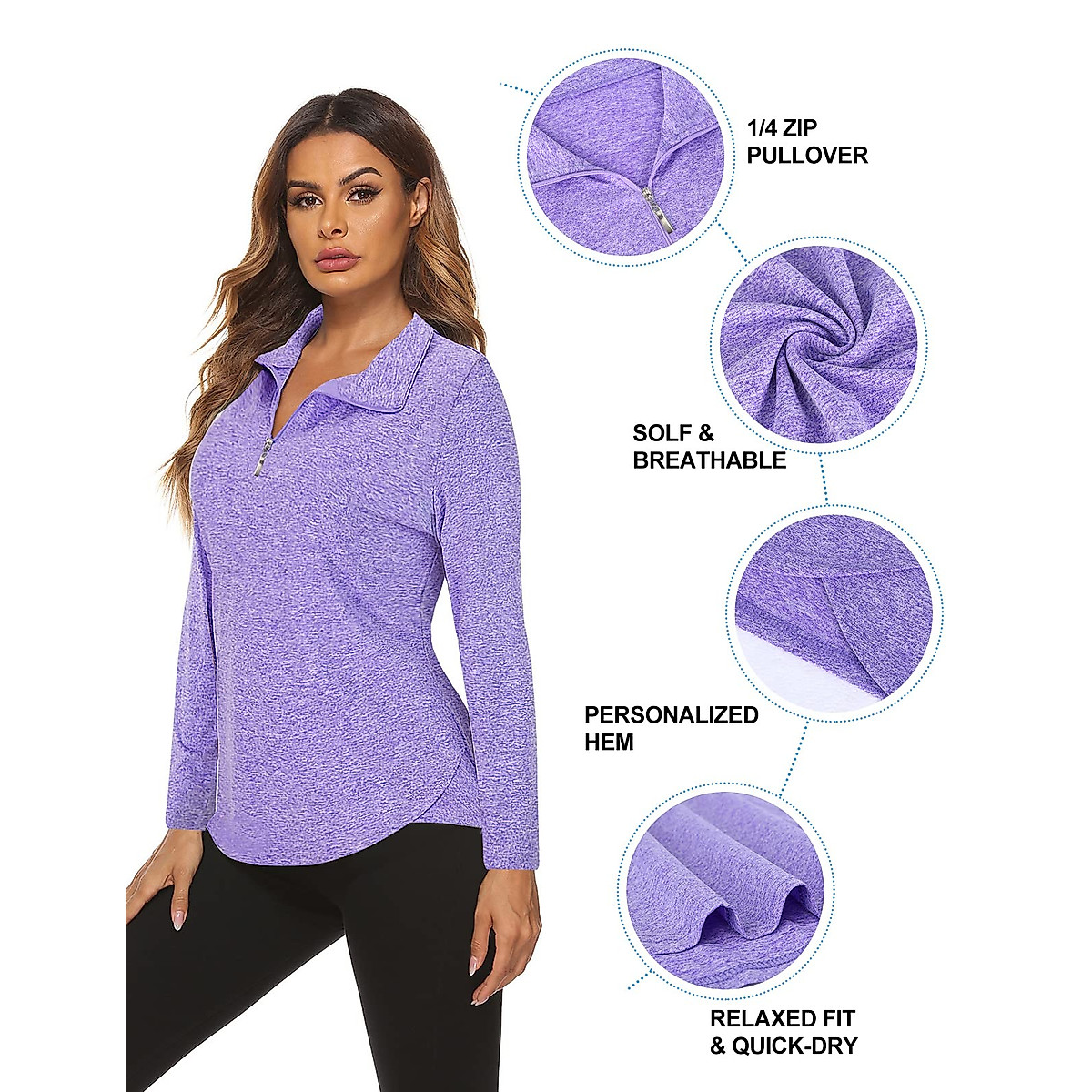 Koscacy V Neck Top Women, Golf Tennis Shirt Breathable Zipper Running Workout Outdoor Tops Yoga Biking Daily Casual Wear Aline Soft Shirts Purple XX-Large
