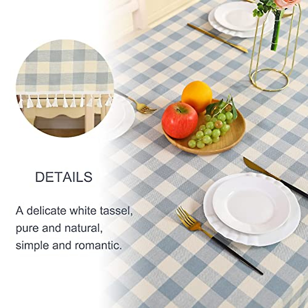 Kaysun Checkered Tablecloths for Rectangle Tables, Classic Buffalo Table Cloth 55''x70'' Light Grey Blue, Cotton Linen Table Cover for Thanksgiving Kitchen Holiday Outdoor Picnic Decoration