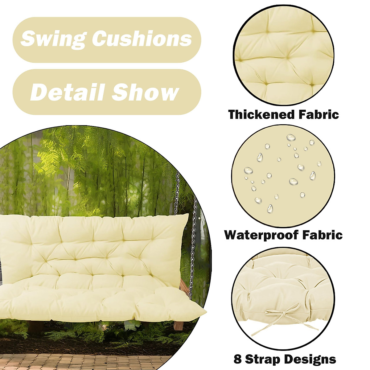 MYRINQ Porch Swing Cushions Waterproof Outdoor Swing Cushions with Backrest 2-3 Seater Swing Replacement Cushions for Outdoor Furniture Garden Backyard (Navy Blue, 40x 40 x 4 inches)