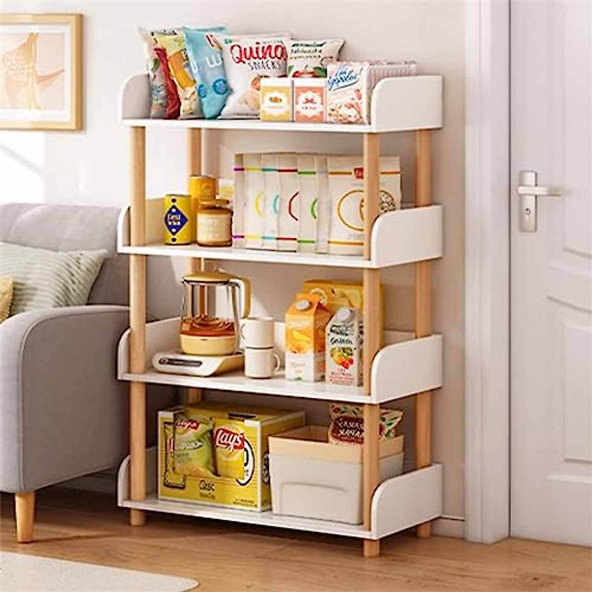 KWOKING Modern Style Etagere Bookshelf Wooden Open Back Bookcase Shelf Floor-to-Ceiling Living Room Multi-Layer Book Storage Rack Display Stand Bedroom Bookcase White 23.6" L x 9.4" W x 43.3" H