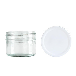 GPK4ALL 4oz Mason Jar Canning Jar with Regular Mouth, Silver Single Piece Lid, Pack of 12 (White)