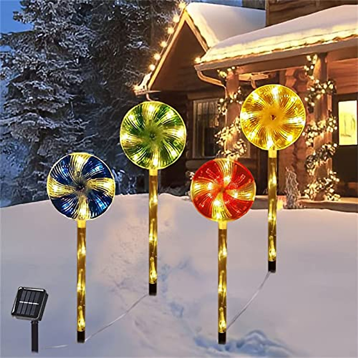 Menglo Christmas Solar Candy Cane Lights with Snowflake 4 Pack,14.6 in LED Garden Stake Landscape Path Light,Solar Sidewalk Lights Christmas for Outdoor Indoor Xmas Party Garden (Multicolor)