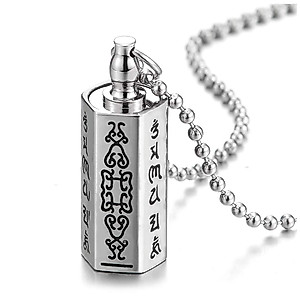 COOLSTEELANDBEYOND Steel Cylinder Pill Box Memorial Holder Stash Locket Hexagon Pendant Necklace, Screw Head, Tibetan