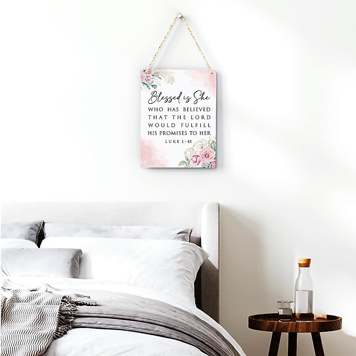 Inspirational Bible Verse Wall Art Decor Pink Luke 1:45 Christian Gifts for Women Scripture Wooden Hanging Sign for Modern Home Office Kids Room Bathroom Bedroom Wall Art Decoration 8 x 10 Inches