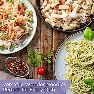 Wonder Noodles Variety Pack - Carb-Free, Keto, Gluten-Free, Kosher, Vegan, Low-Calorie -Organic Konjac Pasta - Spaghetti, Fettuccine, Ziti (14oz Each) Ready to eat in one minute