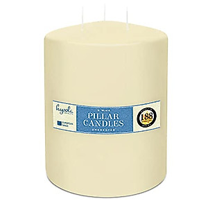 HYOOLA Ivory Three Wick Large Candle - 6 x 8 Inch - Unscented Big Pillar Candles - 188 Hour - European Made