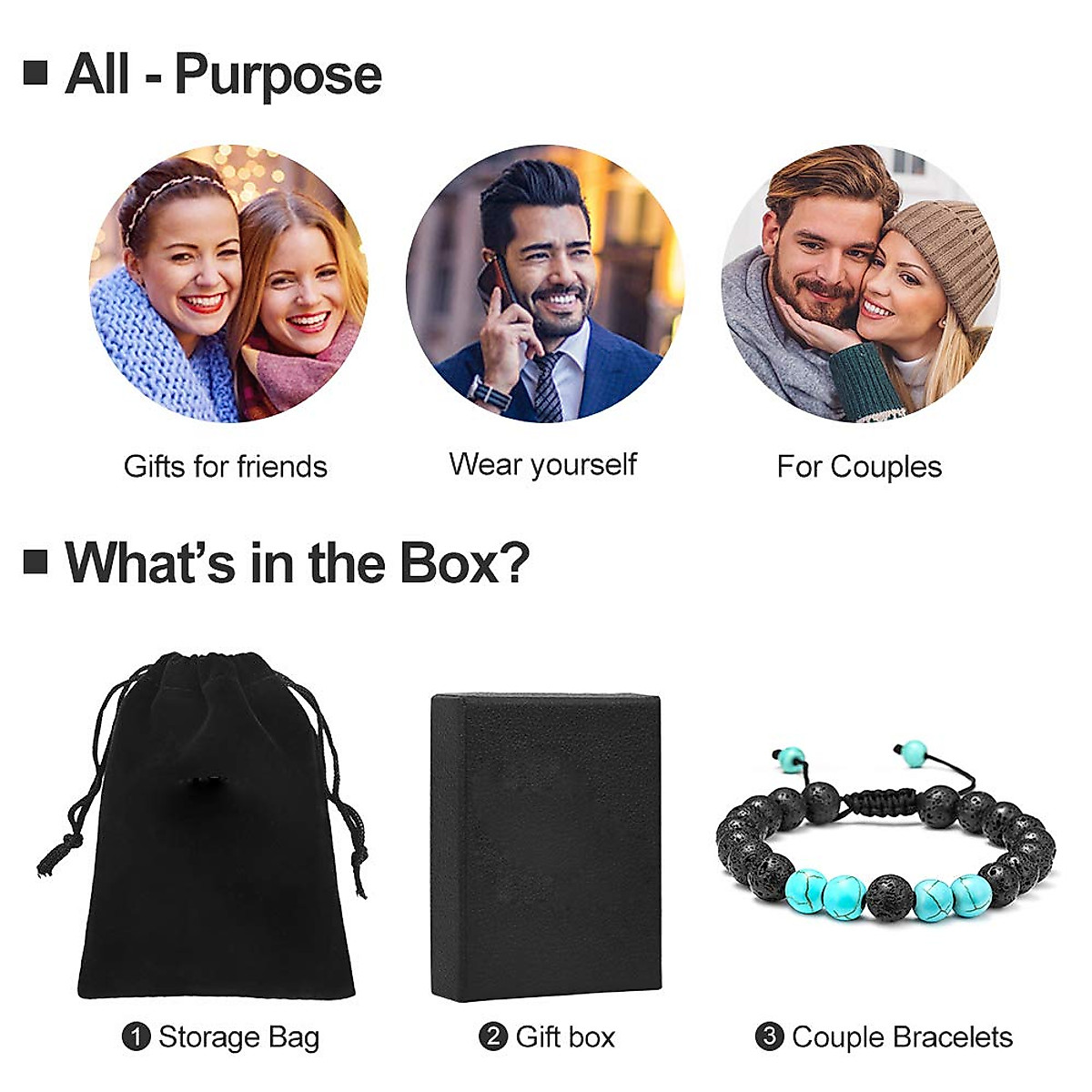 M MOOHAM Lava Rock Bracelet - Lava Rock Bead Blue Turquoise Bracelet, Men Beaded Bracelets Gifts for Men