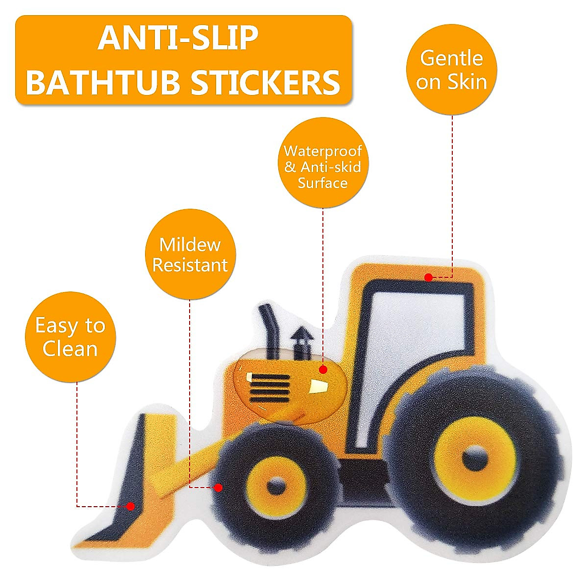 Cieovo 20 Set Non-Slip Bathtub Stickers, Transportation Vehicle Tractor Cars Trucks Excavator Decal Treads, Adhesive Safety Anti-Slip Appliques for Bath Tub and Shower Surfaces