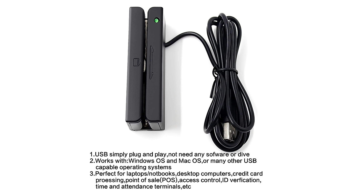 USB Magnetic Stripe Card Reader 3-Track POS Credit Card Swipe Reader