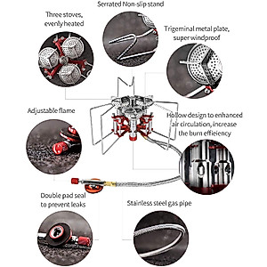 Bulin AirOka B6-A 5800W Portable High-Power Camping Stove Windproof Camping Gas Stove Foldable Mini Camp Propane Burner Three Lightweight burners in one for Outdoor Camping/Picnic/Hiking/Barbecue