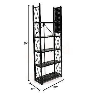 Origami 6-Shelf Bookcase | Open Style, Organizer Deco Rack, Large Book shelf, Tall Bookcase, Living room shelving, Freestanding, No assembly/no tools required, Modern Vertical Furniture | Black