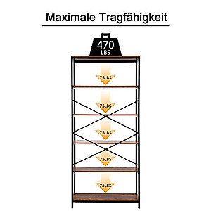Modrine 5 Shelf Bookcase, Tall Bookshelf Industrial Style Bookshelves Vintage Standing Storage Shelf Units