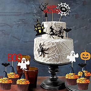 33 pcs Halloween Cake Topper Cupcake topper Haunted House Cake Topper Halloween Cake Decoration Ghost Cake Decoration Pumpkin Cupcake Decoration for Wizard Party Ghost Party Spider Party (33 pcs)