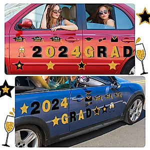 Ferraycle 19 Pieces Graduation Car Magnets Set 2024 Graduation Car Decorations Magnetic Refrigerator Magnet Graduation Party Decoration Waterproof Stickers for Door Garage Fridge (Black and Gold)