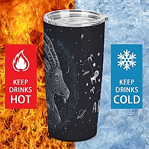 BEOIIBIRD Aries Zodiac Tumbler Gifts, 20oz Glaze Stainless Steel with Lid and Straw Water Bottles Insulated Coffee Mug, Beverage Cup for Teen Women Men in Home Office Car Travel