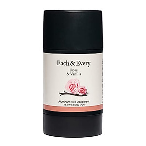 Each & Every Natural Aluminum-Free Deodorant for Sensitive Skin with Essential Oils, Plant-Based Packaging, Rose & Vanilla, 2.5 Oz.
