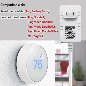 C Wire Adapter for Amazon Nest Thermostat 24V Transformer Power Supply Compatible with Ecobee Ring Doorbell Sensi Eufy Plug in Smart Power Connector 26ft Long Charger Cord