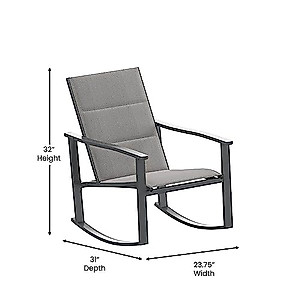 Flash Furniture Brazos Set of 2 Gray Outdoor Rocking Chairs with Flex Comfort Material and Black Metal Frame,Gray/Black