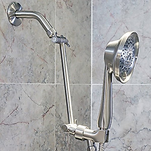 Adjustable Shower Head Extension Arm - 10 Inch Brass Shower Arm Extender Hardware - Brushed Nickel