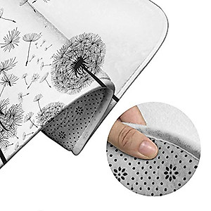 HOSNYE Dandelion Bathroom Rugs and Mats Sets 3 Piece Black and White Bath Mat U-Shaped Contour Shower Mat Non Slip Toilet Lid Cover