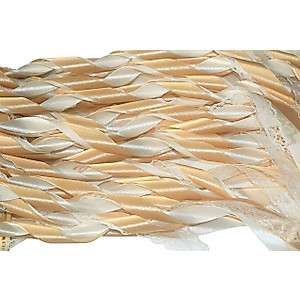 Kingsnow 50 Pack Champagne Lace Ribbon Wands Party Streamers with Bells Silk Fairy Stick Wand Party Favors for Wedding Send off Party Activities Baby Shower Holiday Celebration