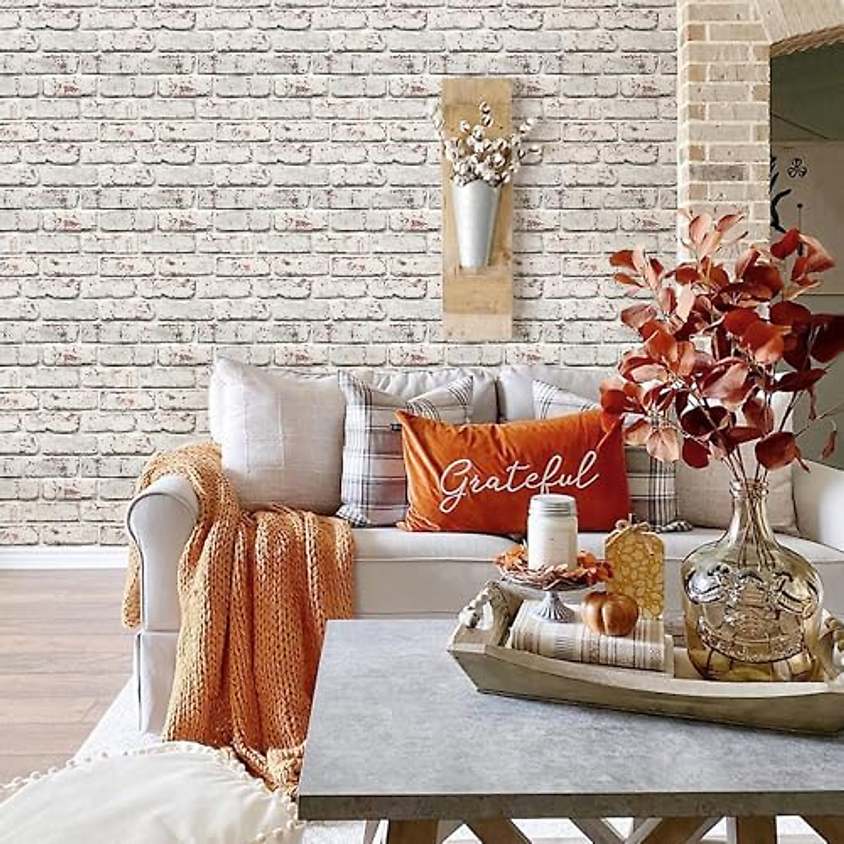 COMSTICKC 10 Pcs 3D Faux Brick Wall Panel Peel and Stick Brick Tiles, 12"X12" Small Size Thin PVC Self Adhesive Brick Backsplash Veneers Wall Covering for Interior Wall Decor Farmhouse