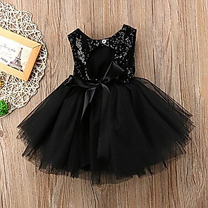Toddler Girl Baby Lace Flower Sequin Tutu Dress Tulle Pageant Wedding Party Formal Girls Dresses Black 2-3T
