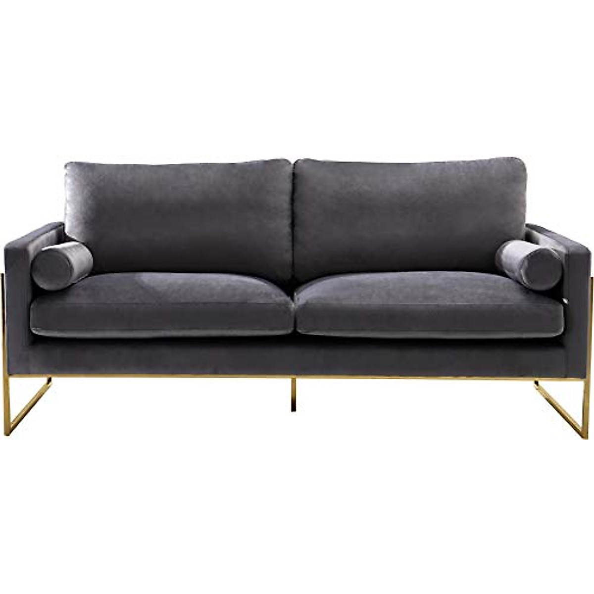 Meridian Furniture Mila Collection Modern | Contemporary Velvet Upholstered Sofa with Durable Stainless Steel Base in Rich Gold Finish, Grey, 80" L x 36.5" D x 35" H
