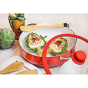 IMUSA USA 3.2Qt Red Ceramic Nonstick Caldero (Dutch Oven) with Silicone Rim & Glass Lid