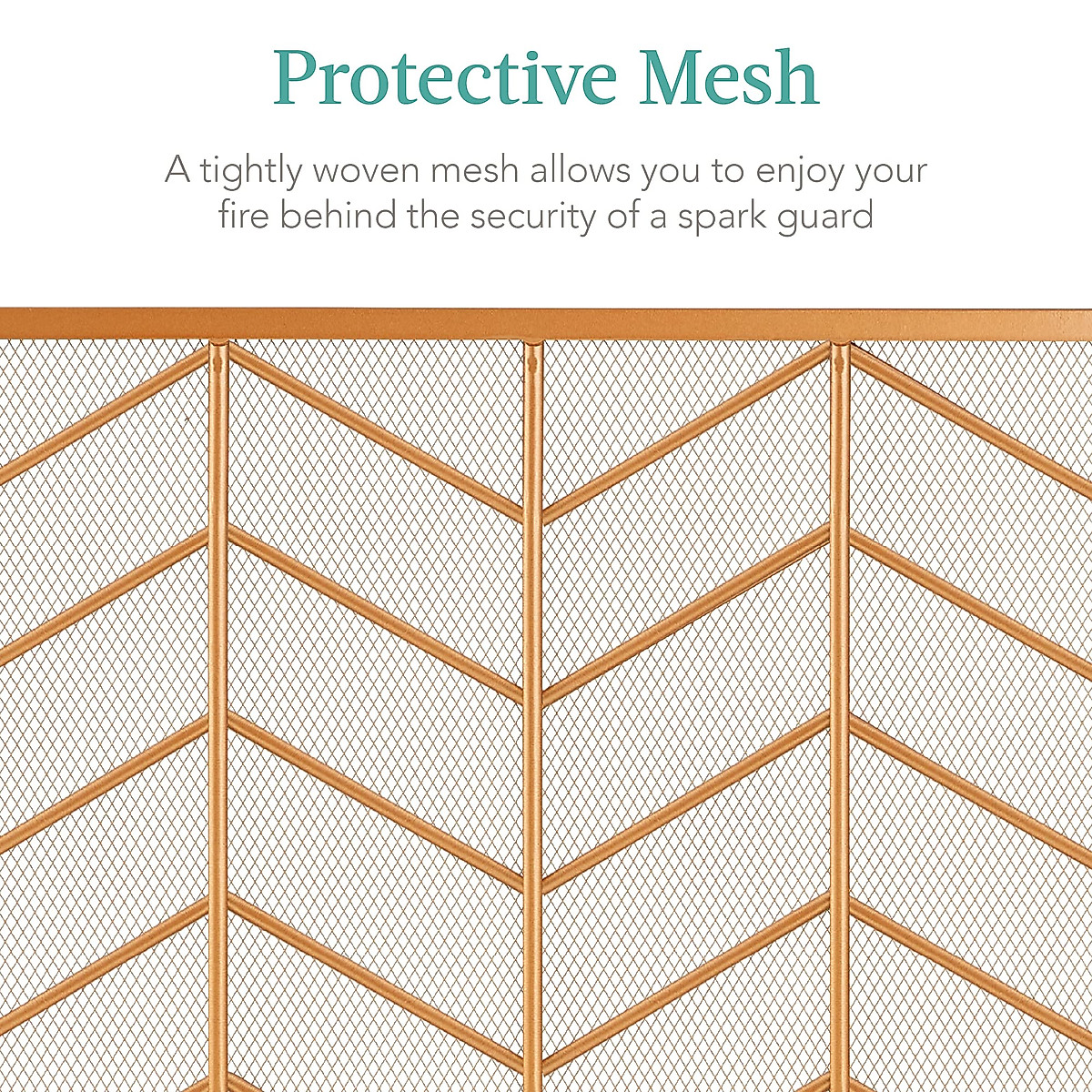 Best Choice Products 52x31in 3 Panel Chevron Fireplace Screen, Mid Century Modern Wrought Iron Hand Crafted Fire Place Guard for Living Room Home Decor, Steel Mesh - Gold