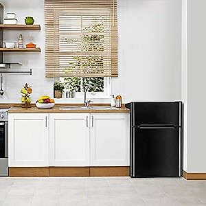 Toolsempire Mini Fridge,3.2 Cu.FT Compact Refrigerator with Freezer, Dual Door Refrigerator with Adjustable Temperature & Removable Glass Shelves, Mini Fridge for Dorm, Office, Bedroom, Kitchen(Black)