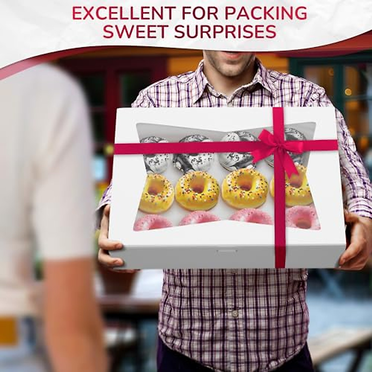 10 Pcs Half Sheet Cake Boxes 19x14 In - White Bakery Boxes with Window, Glossy Finish and Flip Top - Strong Cardboard, Easy Assemble, Secure Transport, Great for Cookies, Cakes, Donuts, and Gifting