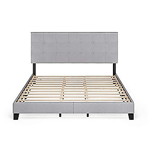 Furinno Laval Button Tufted Upholstered Platform Bed Frame, California King, Glacier