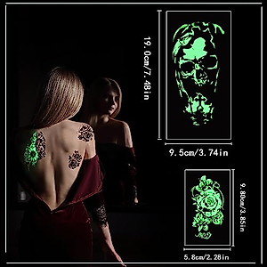 24 Sheets Glow in the Dark Temporary Tattoo Wolf Flower Luminous Fake Tattoos for Adults Men Women Kids Tiny Halloween Tattoo Stickers Neon Rave Festival Accessory Glow Party Supplies Decorations