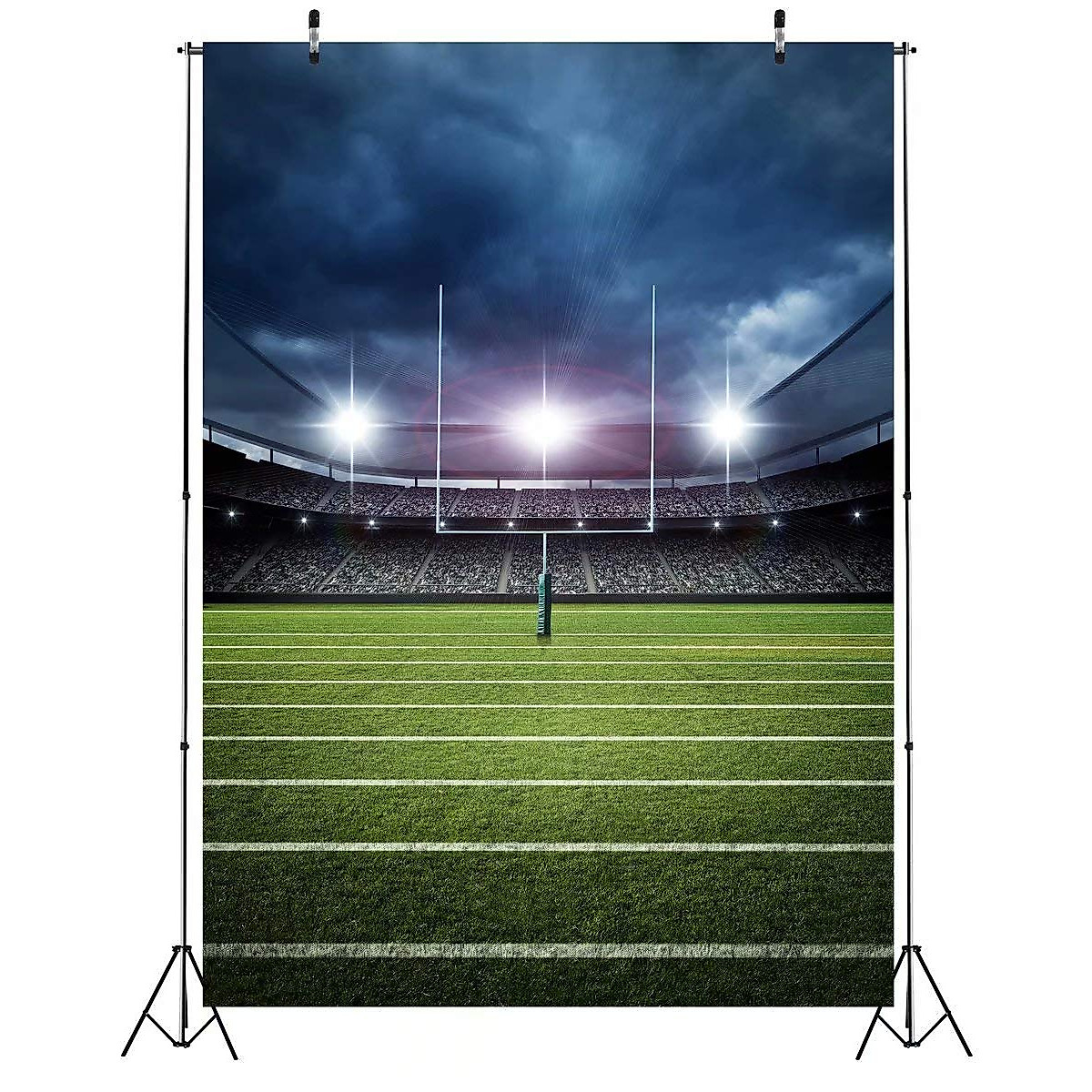 BELECO 5x7ft Fabric Football Backdrop Green Football Stadium Sports Photography Backdrop for Football Theme Baby Shower Birthday Party Decorations Kids Adults Games Photo Background Props
