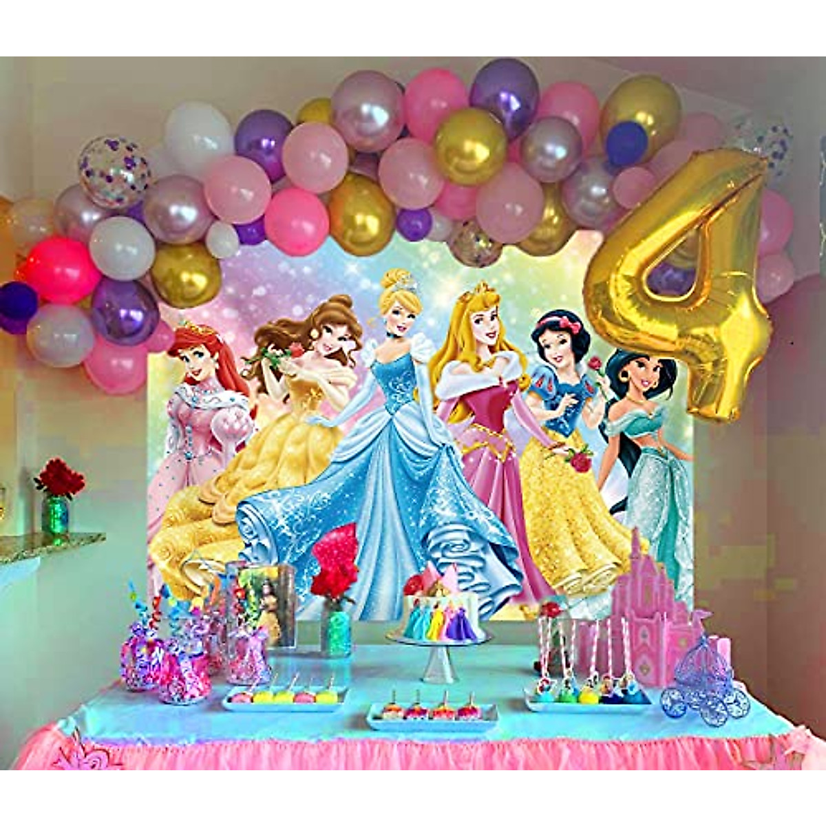 GCH Colorful Princess Backdrop Baby Shower Backdrop Birthday Photography Background Princess Birthday Party Supplies Table Decoration Banner Customized Backdrops (5x3ft)