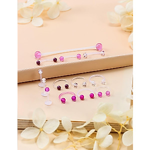 Jenxnjsjo Clear Lip Septum Rings Industrial Eyebrow Smiley Piercing Jewelry Plastic Cartilage Helix Tragus Daith Earrings Purple Vertical Labret Medusa Retainers Kits for Surgery Work Sports