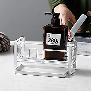 ZOOFOX 2 Pack Sink Sponge Holder with Removable Drain Tray, 7.2 Inch Countertop Caddy Organizer, Kitchen Soap Dish Dispenser Brush Holder