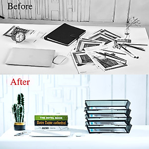 SETTFRFE 4 Tier Metal Mesh Desk Organizer-Stackable Letter Trays for Office Supplies,Black File Storage System with Reinforced Edges