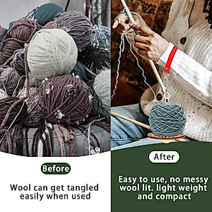 Giantree Portable Wrist Yarn Holder, Wooden Yarn Ball Minder Stand with Leather Wristband Yarn Minder Yarn Storage Yarn Holder for Knitting Crocheting Craft Lover(Red)