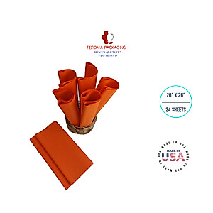 Orange Tissue Paper Squares, Bulk 24 Sheets, Premium Gift Wrap and Art Supplies for Birthdays, Holidays, or Presents by Feronia packaging, Large 20 Inch x 26 Inch