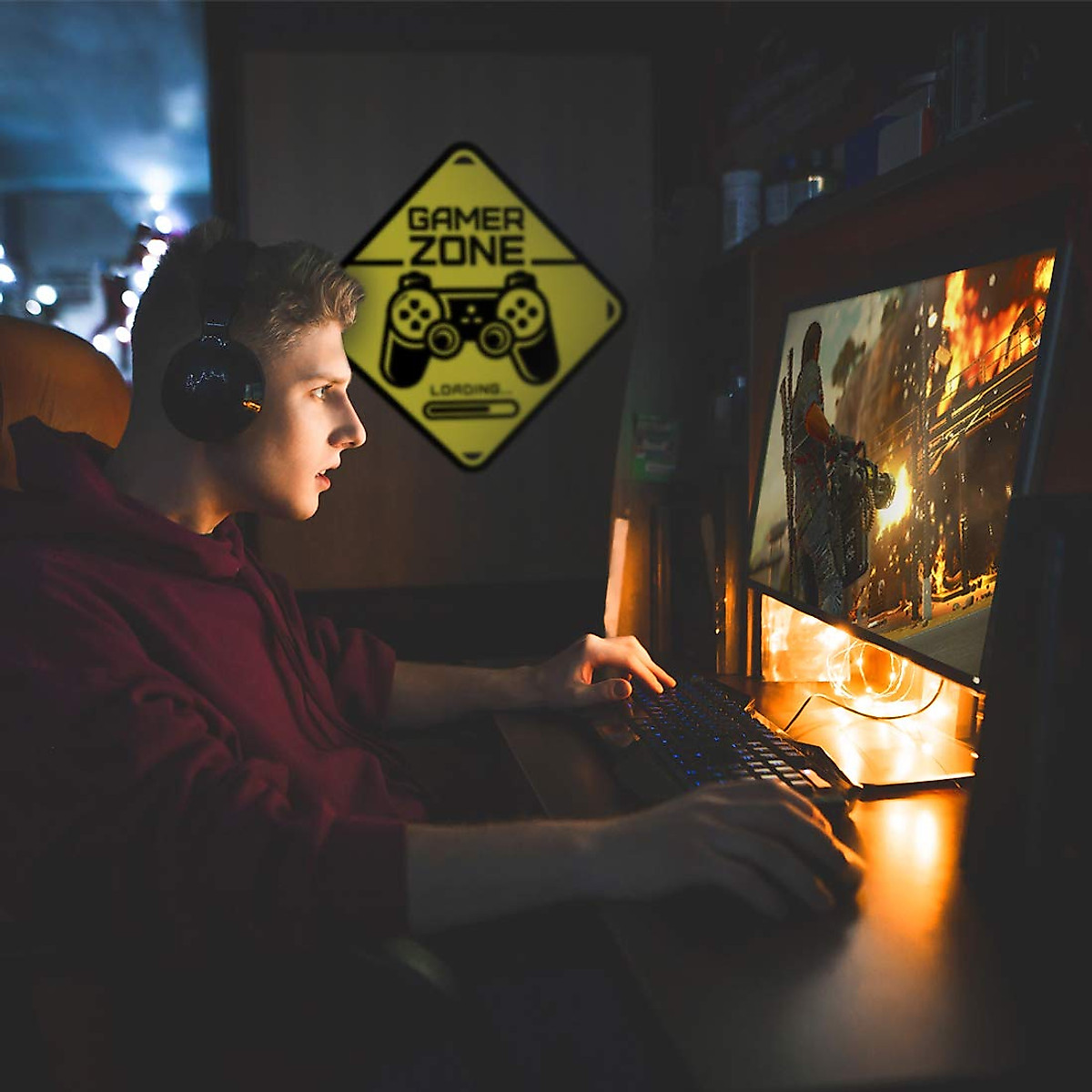 Gamer Zone door sign sticker wall art bedroom boys room gaming decor wallpaper decal stickers boy game vinyl decoration baby kid accessories bedroom kids decals video game loading removable controller