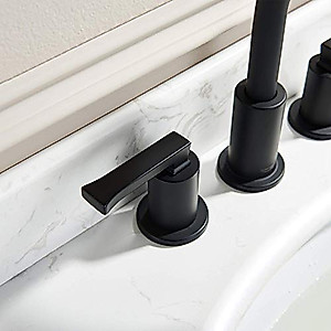 Roffenny 8 inch Widespread Bathroom Faucets, 2-Handle Matte Black Bathroom Sink Faucets for Sink 3 Holes, 360 Degree Swivel High-Arc Spout, 8 in Spread Bath Vanity Sink Faucet, with Pop Up Drain